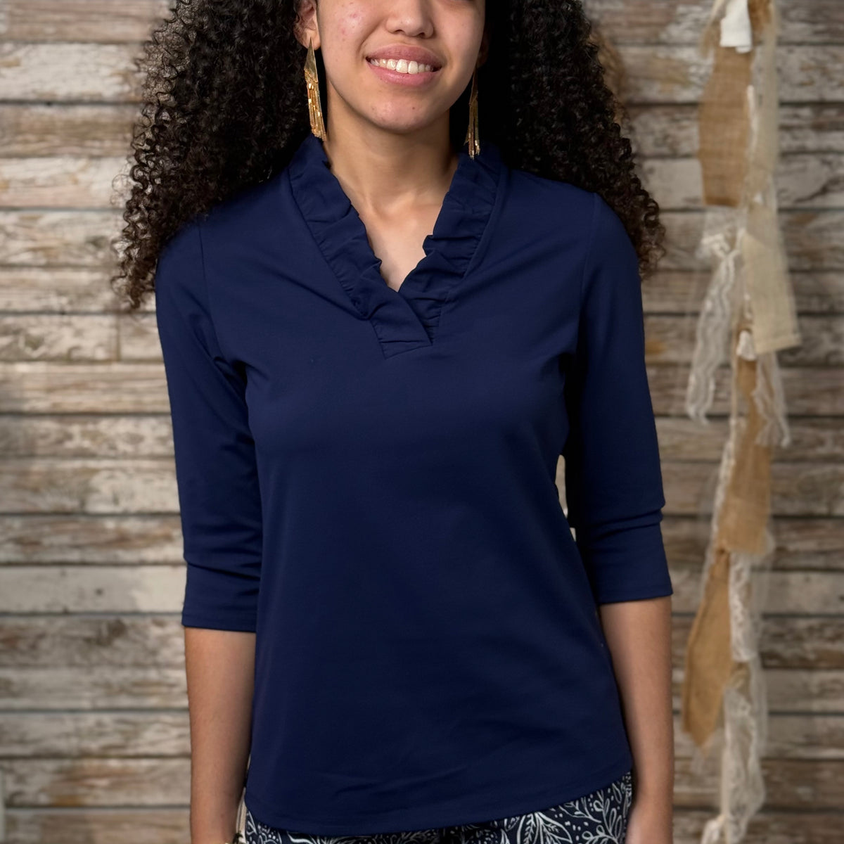 Midnight Ruffle Notch Top – Mainstream Boutique-Charlotte, NC