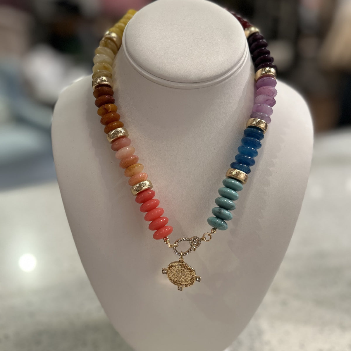 Pave Coin & Color Stone Beaded necklace – Mainstream Boutique-Charlotte, NC